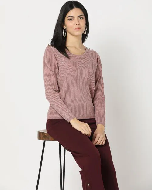 Buy Ribbed Round-Neck Pullover Online at Best Prices in India - JioMart.