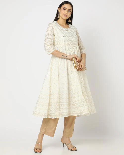 Buy Kalidar Embroidered A-Line Kurta Online at Best Prices in India ...