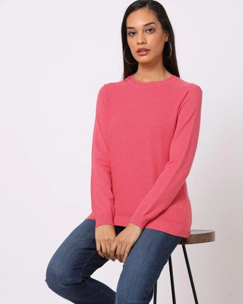 Buy Round-Neck Pullover with Ribbed Hem Online at Best Prices in India ...