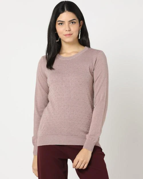 Buy Round-Neck Pullover with Ribbed Hems Online at Best Prices in India ...