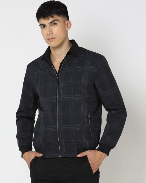 Buy Men Checked Regular Fit Bomber Jacket Online at Best Prices in ...