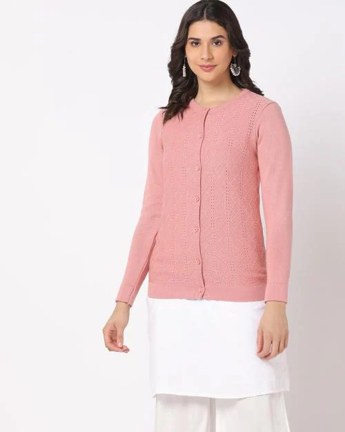 Buy Button-Down Cardigan with Ribbed Cuffs Online at Best Prices in ...