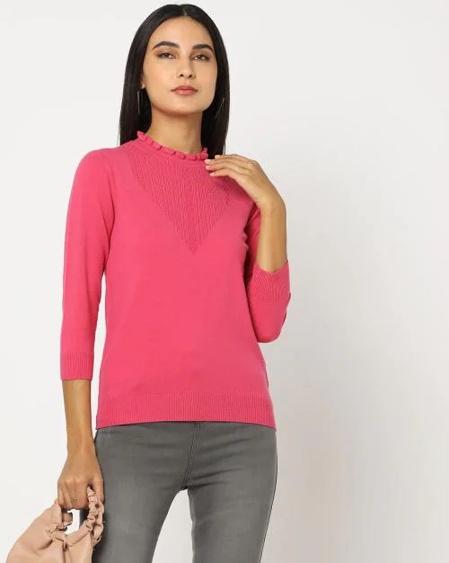 Buy Flat-Knit Pullover with High-Neck Online at Best Prices in India ...