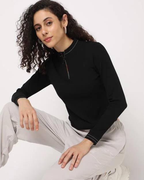 Buy Ribbed Top with Half-Zipper Online at Best Prices in India - JioMart.