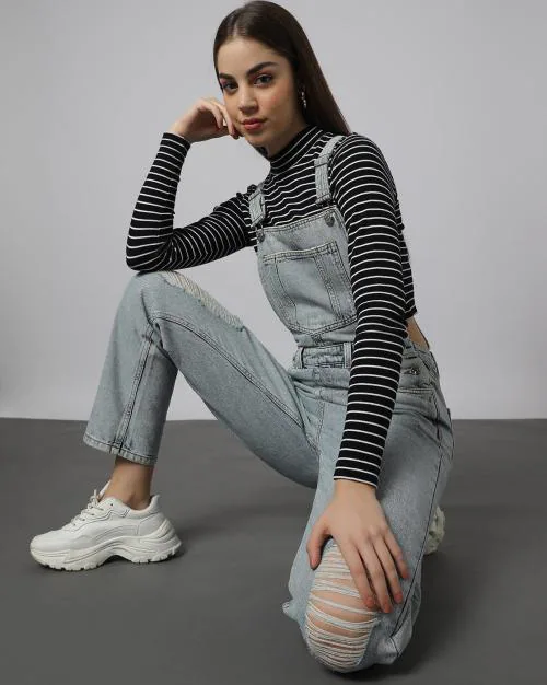 Buy Lightly Washed Full-Length Dungaree Online at Best Prices in India ...