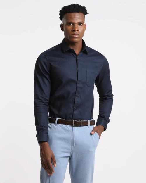 Buy French Placket Semi Cut-Away Collar Dobby Shirt with Full-Sleeve ...