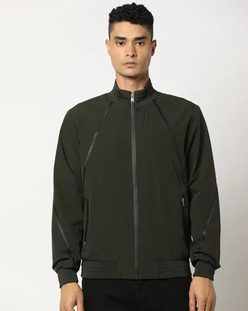 Buy Men Diagonal Tape Regular Fit Bomber Jacket Online at Best Prices ...