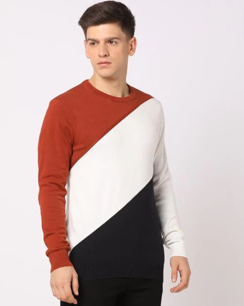 Buy Colourblock Crew-Neck Sweatshirt Online at Best Prices in India ...