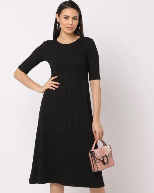 Buy Ribbed Crew-Neck A-Line Dress Online at Best Prices in India - JioMart.