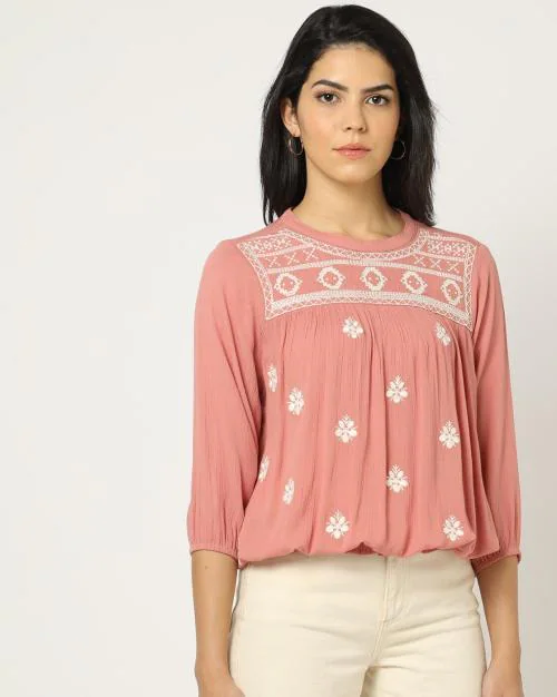 Buy Embroidered Top with Smock Hem Online at Best Prices in India ...
