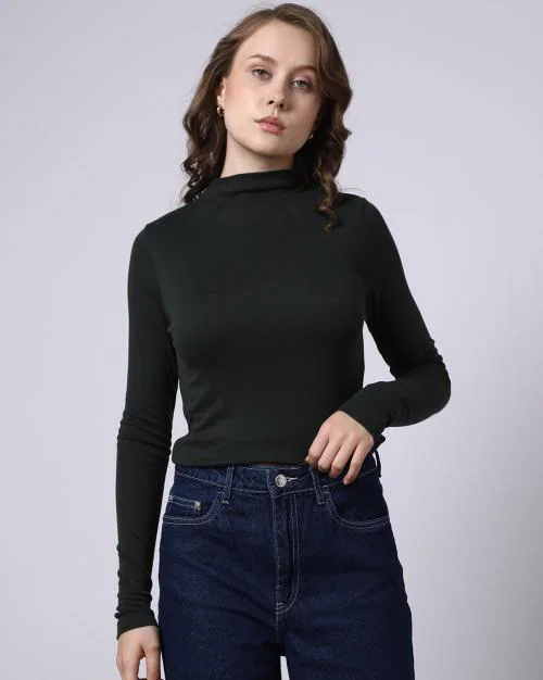 Buy Women Regular Fit High-Neck T-Shirt Online at Best Prices in India ...
