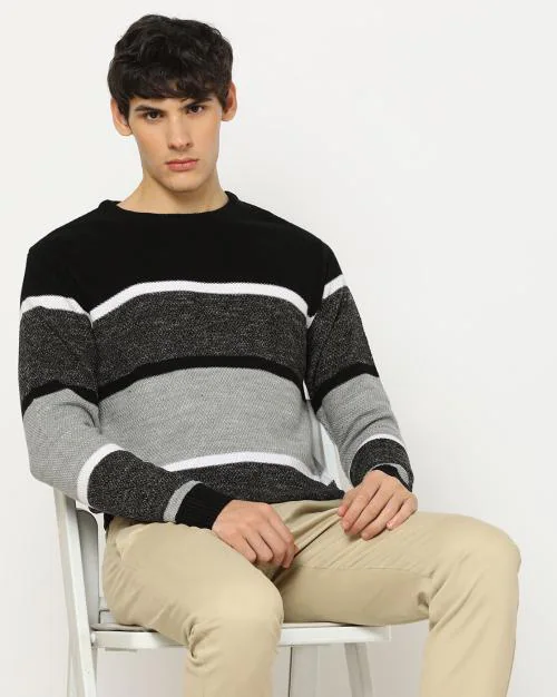 Buy Colourblock Regular Fit Round-Neck Sweater Online at Best Prices in ...