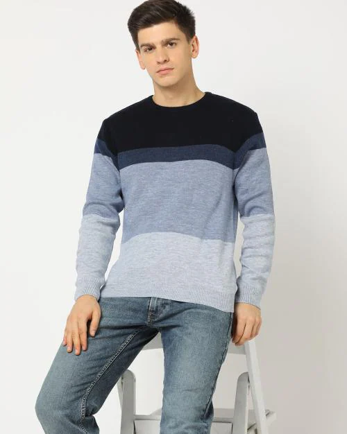 Buy Colourblock Crew-Neck Pullover Online at Best Prices in India ...