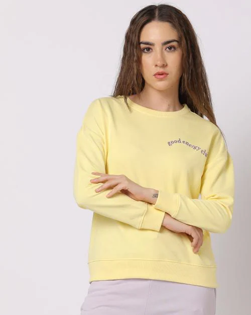 Buy Women Sweatshirt with Typographic Embroidery Online at Best Prices ...