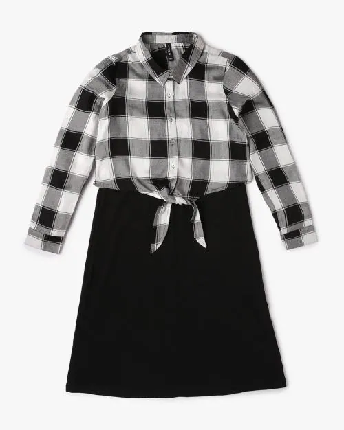 Buy Girls A-Line Dress with Checked Shirt Online at Best Prices in ...