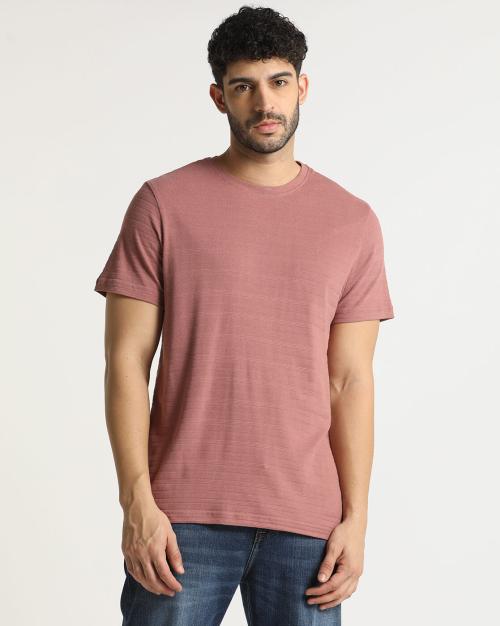 Buy Self-Striped Crew-Neck T-Shirt Online at Best Prices in India ...