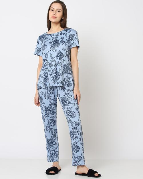 Buy Floral Print T-Shirt & Pyjamas Set Online at Best Prices in India ...