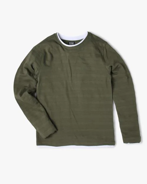 Buy Self-Striped Crew-Neck T-Shirt Online at Best Prices in India ...