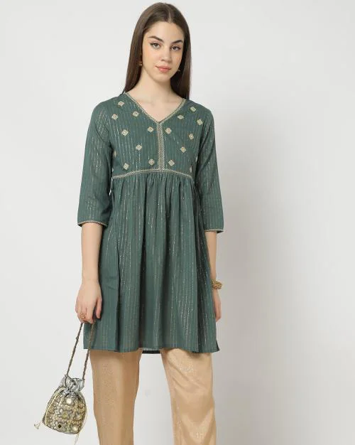 Buy Embellished V-Neck Flared Tunic Online at Best Prices in India ...