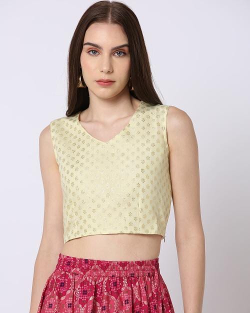 Buy V-Neck Foil Print Relaxed Fit Top Online at Best Prices in India ...