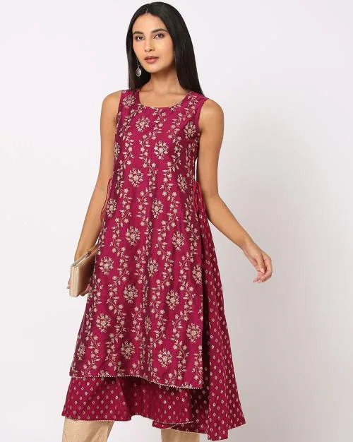Buy Embroidered A-Line Kurta with Side Tie-Ups Online at Best Prices in ...