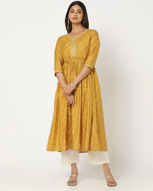 Buy Printed V-Neck Flared Kurta Online at Best Prices in India - JioMart.