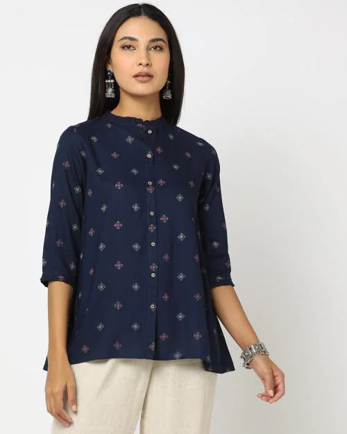 Buy Printed Tunic with Pleated Neckline Online at Best Prices in India ...