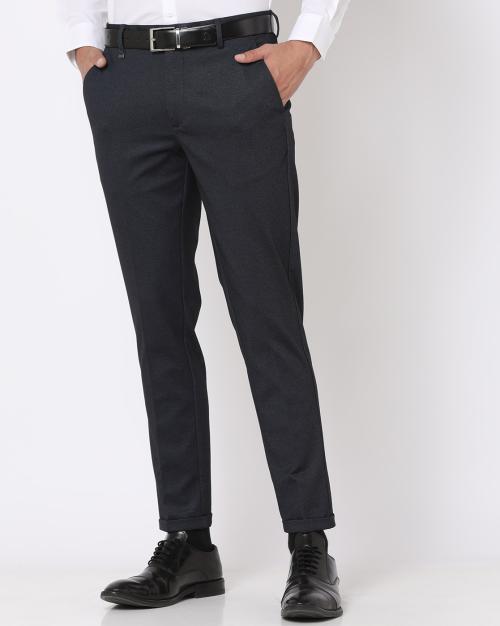 Buy Men Slim Fit Flat-Front Trousers Online at Best Prices in India ...