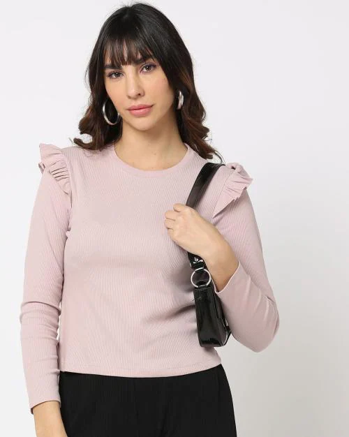 Buy Ribbed Top with Ruffle Accent Online at Best Prices in India - JioMart.