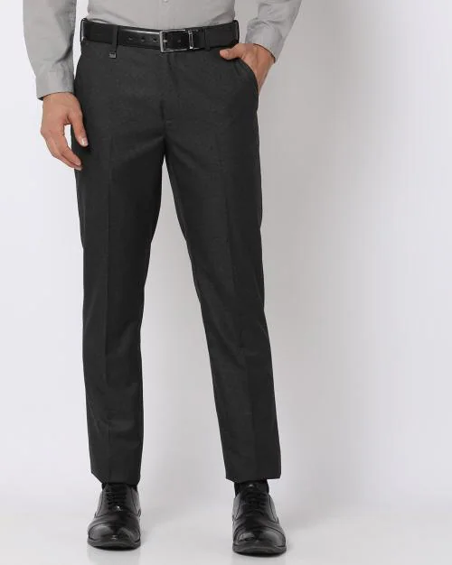 Buy Men Slim Fit Flat-Front Trousers Online at Best Prices in India ...