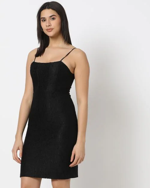 Buy Women Lace Bodycon Dress with Strappy Sleeves Online at Best Prices ...