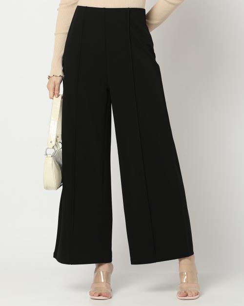 Buy Women Relaxed Fit Flat-Front Trousers Online at Best Prices in ...