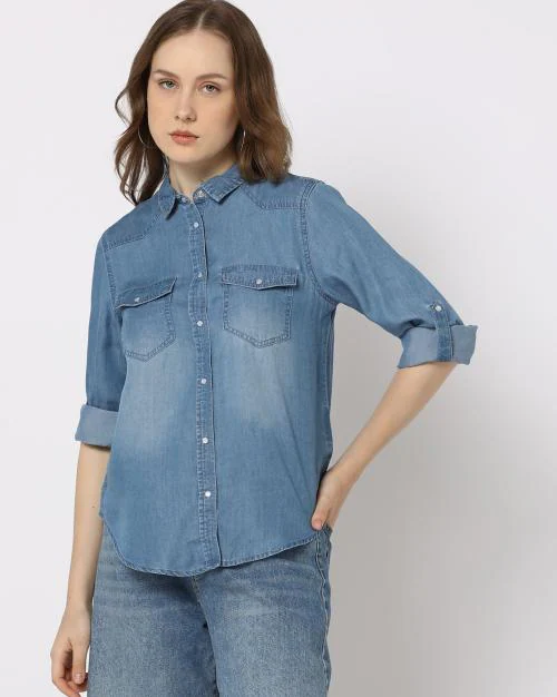 Buy Women Lightly Washed Relaxed Fit Shirt Online at Best Prices in India - JioMart.
