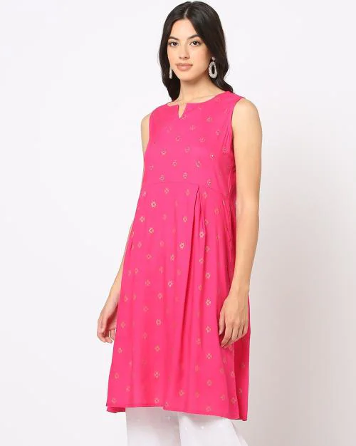 Buy Women Printed Relaxed Fit Round-Neck Flared Kurta Online at Best ...