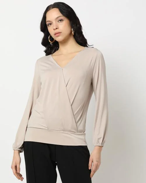 Buy Women Relaxed Fit V-Neck Wrap Top Online at Best Prices in India ...