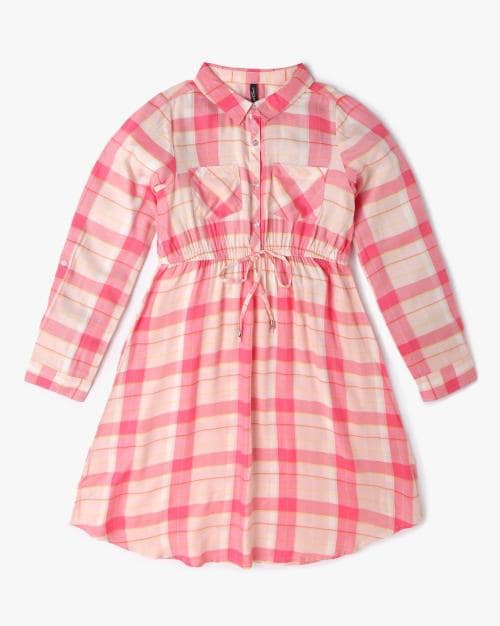 Buy Girls Checked Shirt Dress with Patch Pockets Online at Best Prices ...