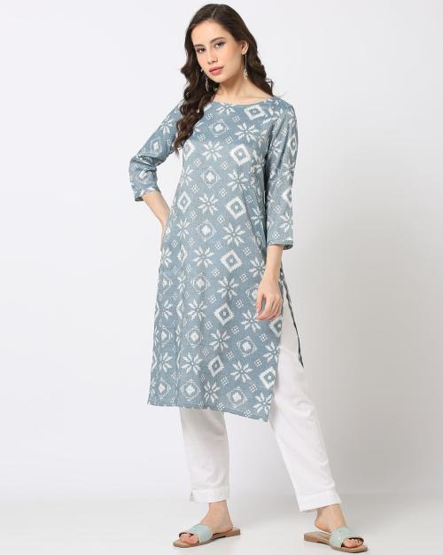 Buy Women Ikat Print Straight Kurta Online at Best Prices in India ...