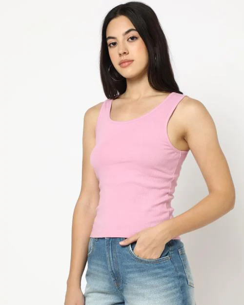 Buy Women Ribbed Regular Fit Tank Top Online at Best Prices in India ...