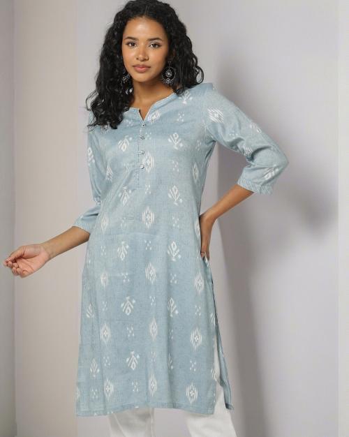 Buy Women Ikat Print Straight Kurta Online at Best Prices in India ...