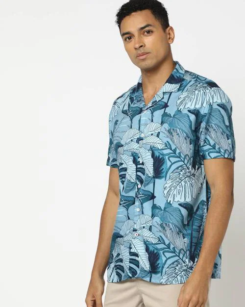 Buy Men Leaf Print Regular Fit Shirt Online at Best Prices in India ...