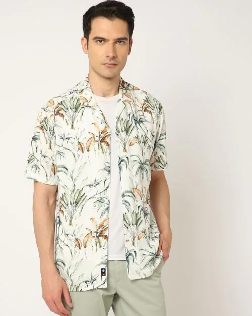 Buy Men Leaf Print Regular Fit Shirt Online at Best Prices in India ...