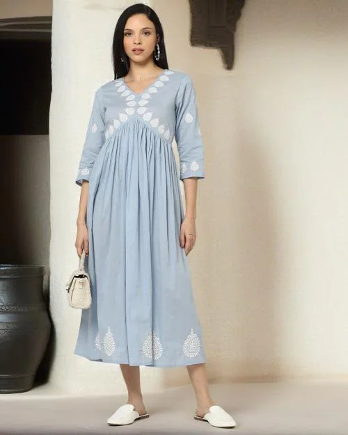 Buy Women Embroidered Motif Fit & Flare Dress Online at Best Prices in ...