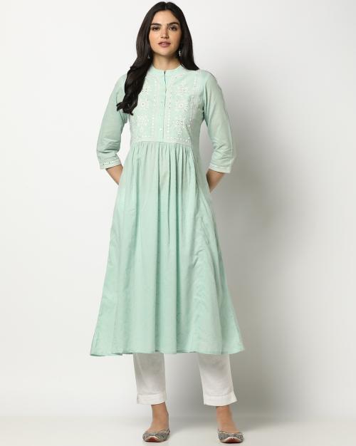Buy Women Embellished Flared Kurta Online at Best Prices in India ...