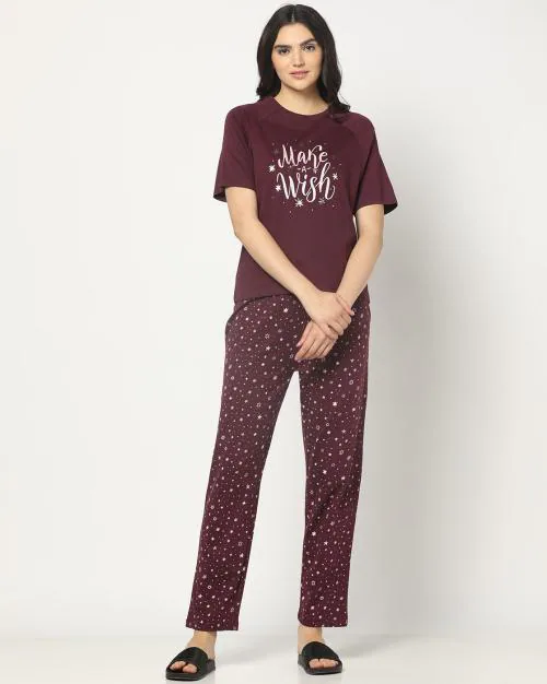 Buy Women Printed Relaxed Fit Pyjama & T-Shirt Online at Best Prices in ...