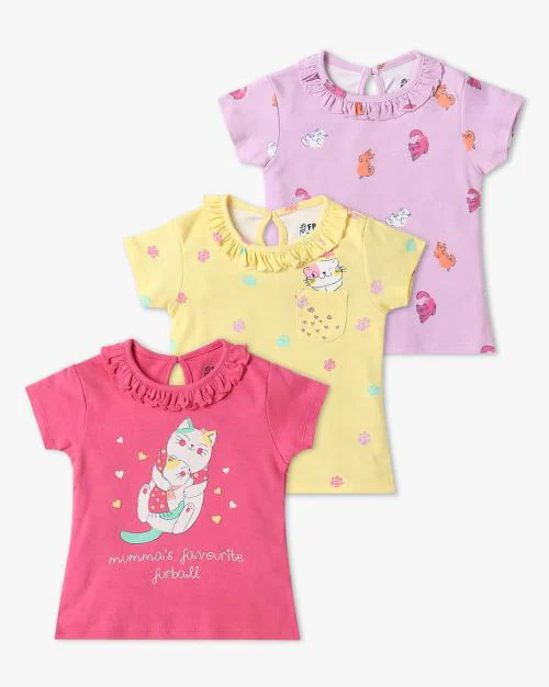 Buy Girls Pack of 3 Printed Round-Neck T-Shirts Online at Best Prices ...