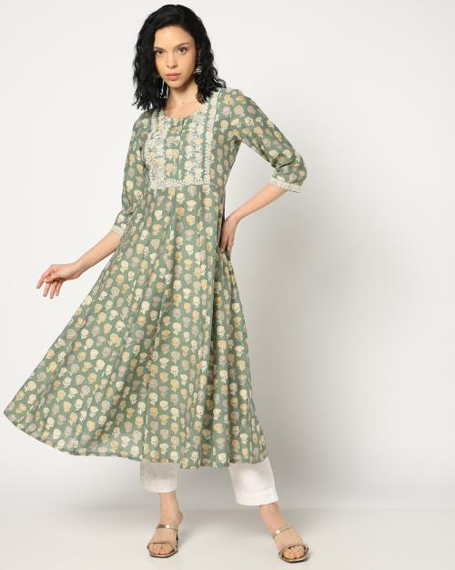 Buy Women Floral Print Flared Kurta Online at Best Prices in India ...