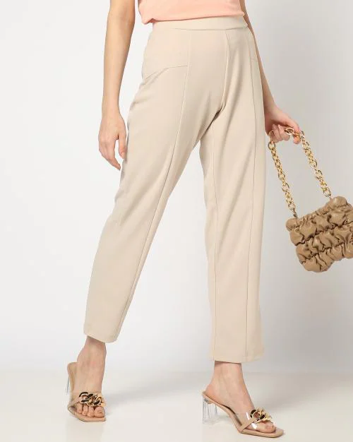 Buy Women Straight Fit Flat-Front Trousers Online at Best Prices in ...