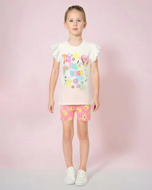 Buy Girls Floral Print Regular Fit Round-Neck T-Shirt Online at Best ...