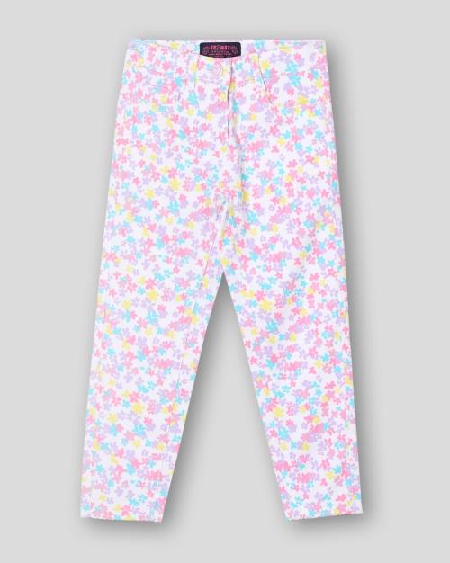 Buy Girls Floral Print Slim Fit Flat-Front Pants Online at Best Prices ...
