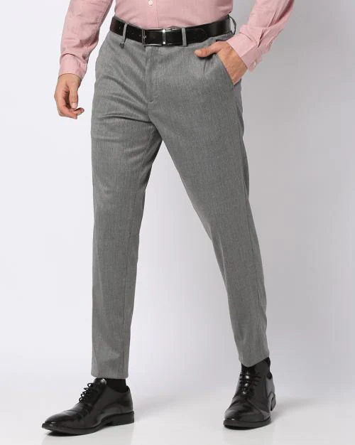 Buy Men Slim Fit Flat-Front Trousers Online at Best Prices in India ...